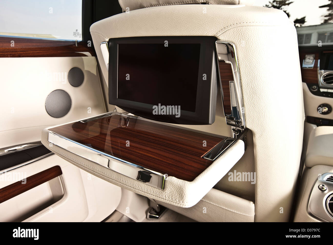 Concealed plasma screen in seat back, Rolls Royce Ghost luxury saloon ...