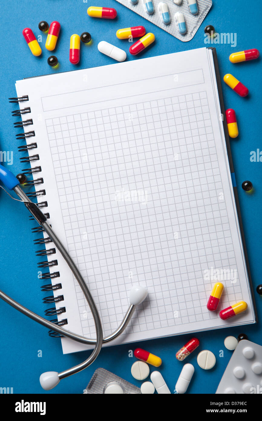 medical background with notebook Stock Photo - Alamy