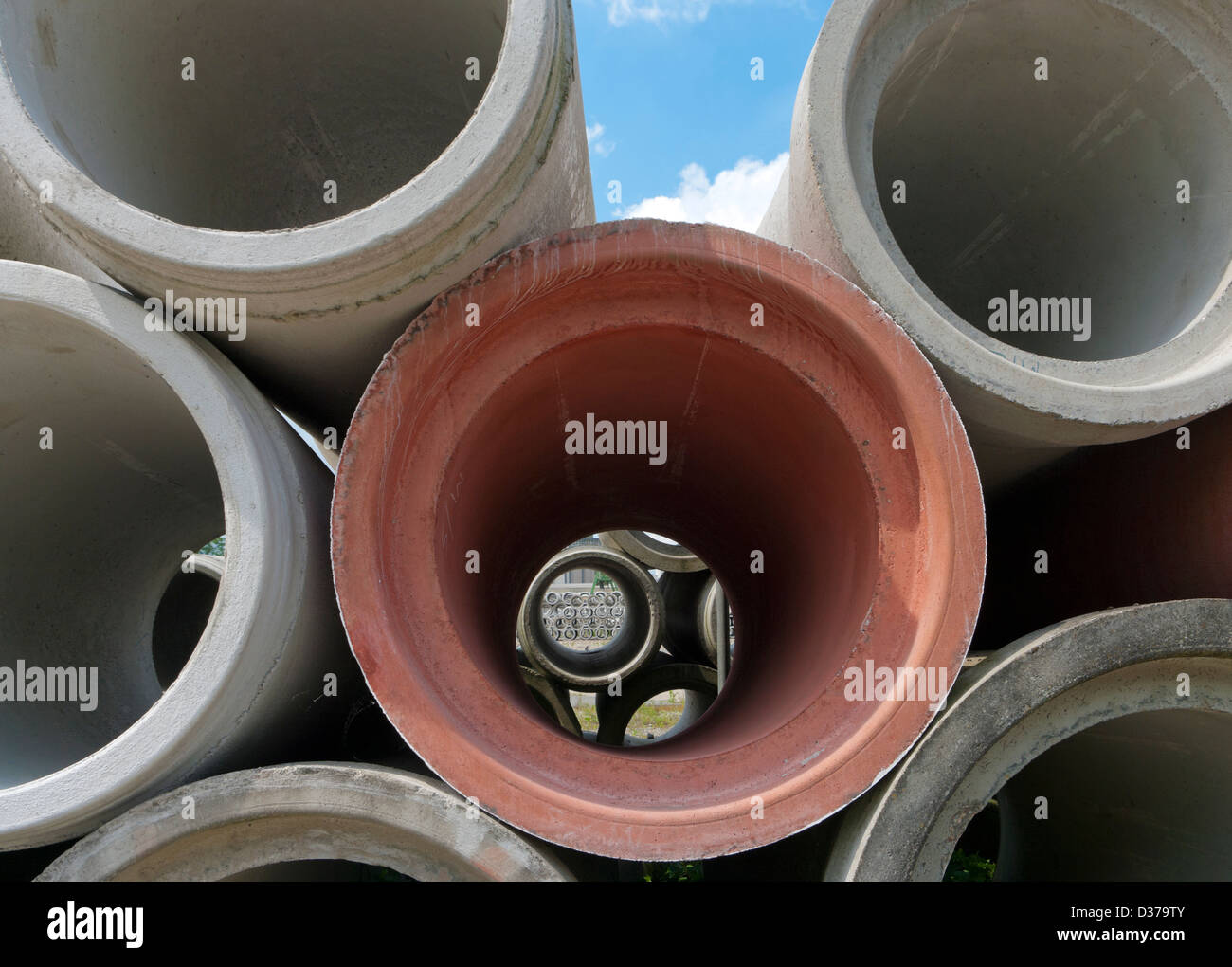 piled up concrete drain pipes Stock Photo - Alamy