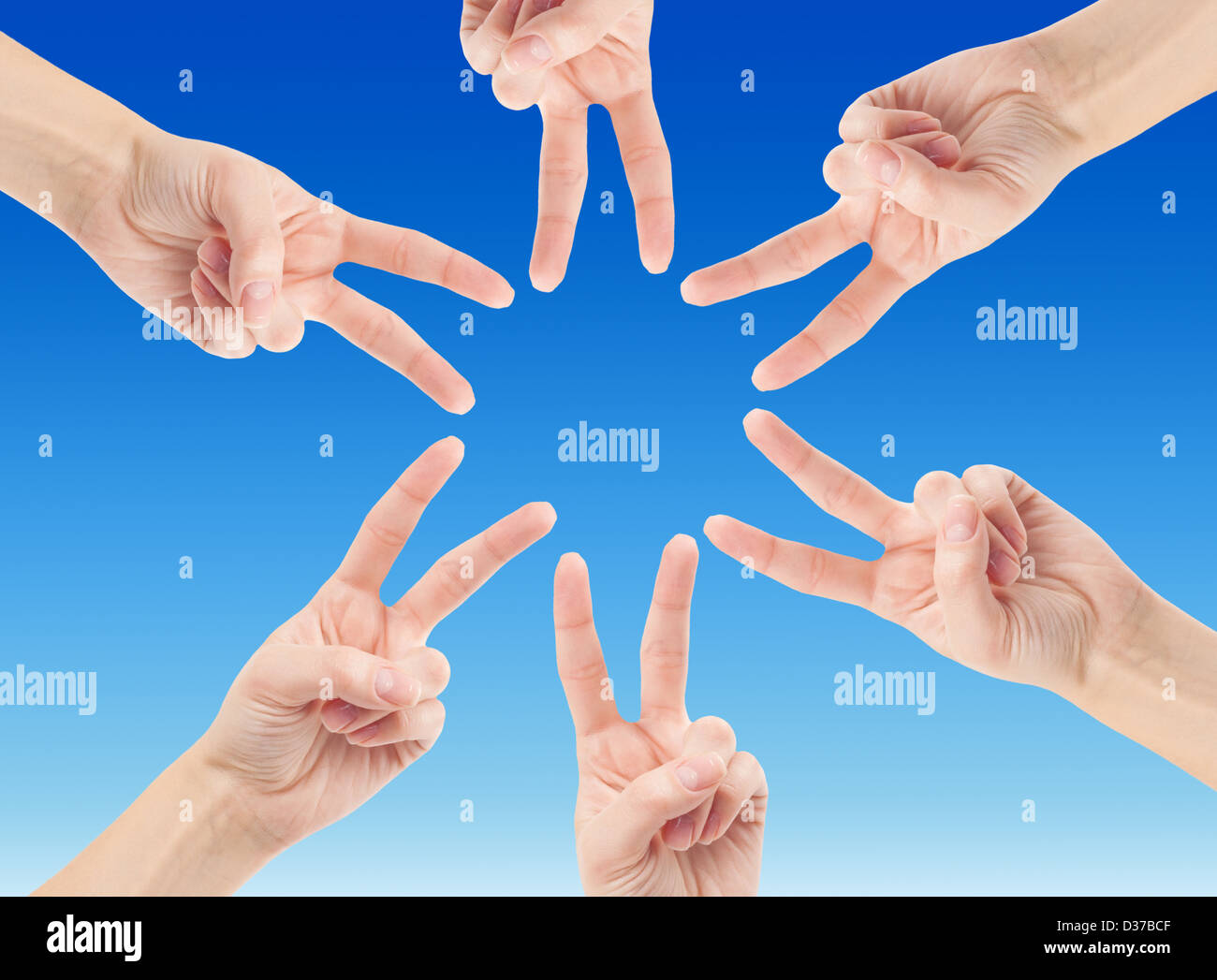 Hands of teamwork , forming the star shape Stock Photo - Alamy