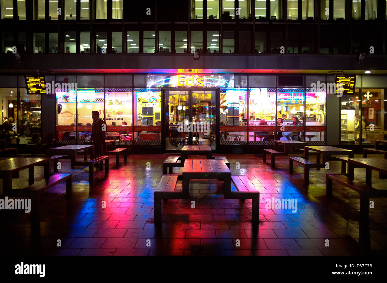 Restaurant with light on at night time in London United Kingdom Stock ...