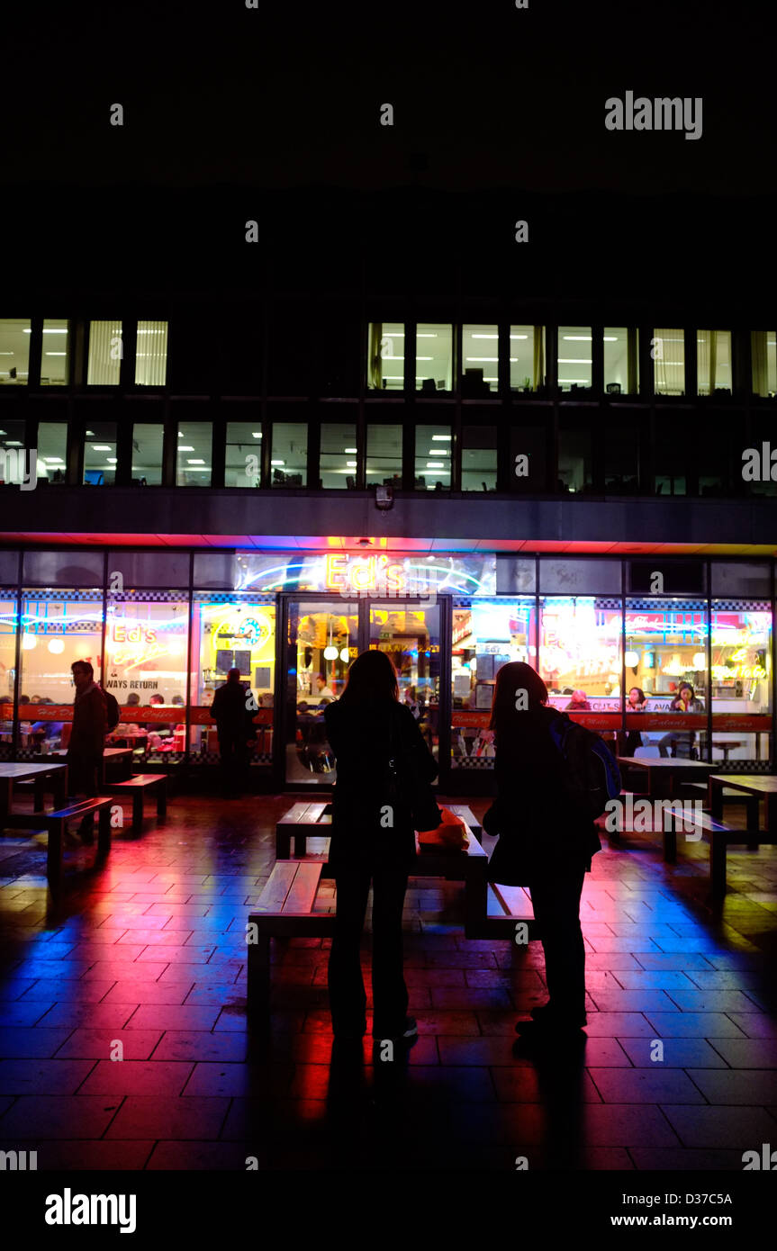 Restaurant with light on at night time in London United Kingdom Stock ...
