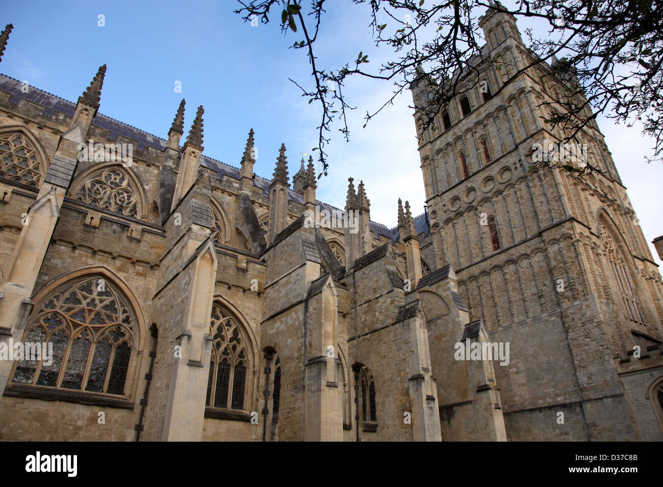 Nave and tower from the south, Exeter Cathedral, Exeter, Devon, England ...