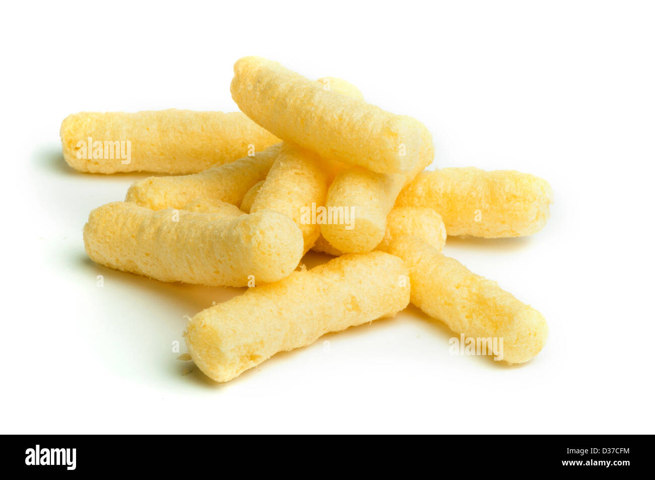 Corn snacks white isolated. Close up studio shot Stock Photo - Alamy