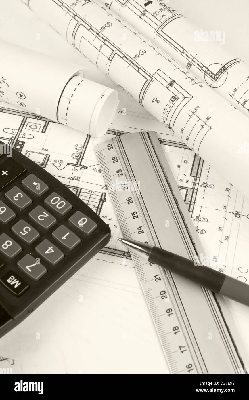 Architect rolls and house plans Stock Photo - Alamy Architect rolls and house plans Stock Photo - Alamy