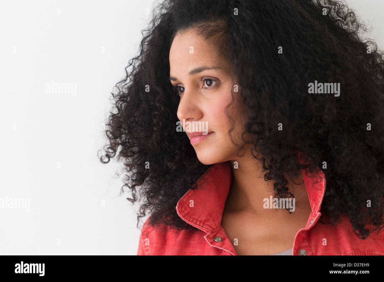 USA, New Jersey, Jersey City, Portrait of woman with afro hair Stock ...