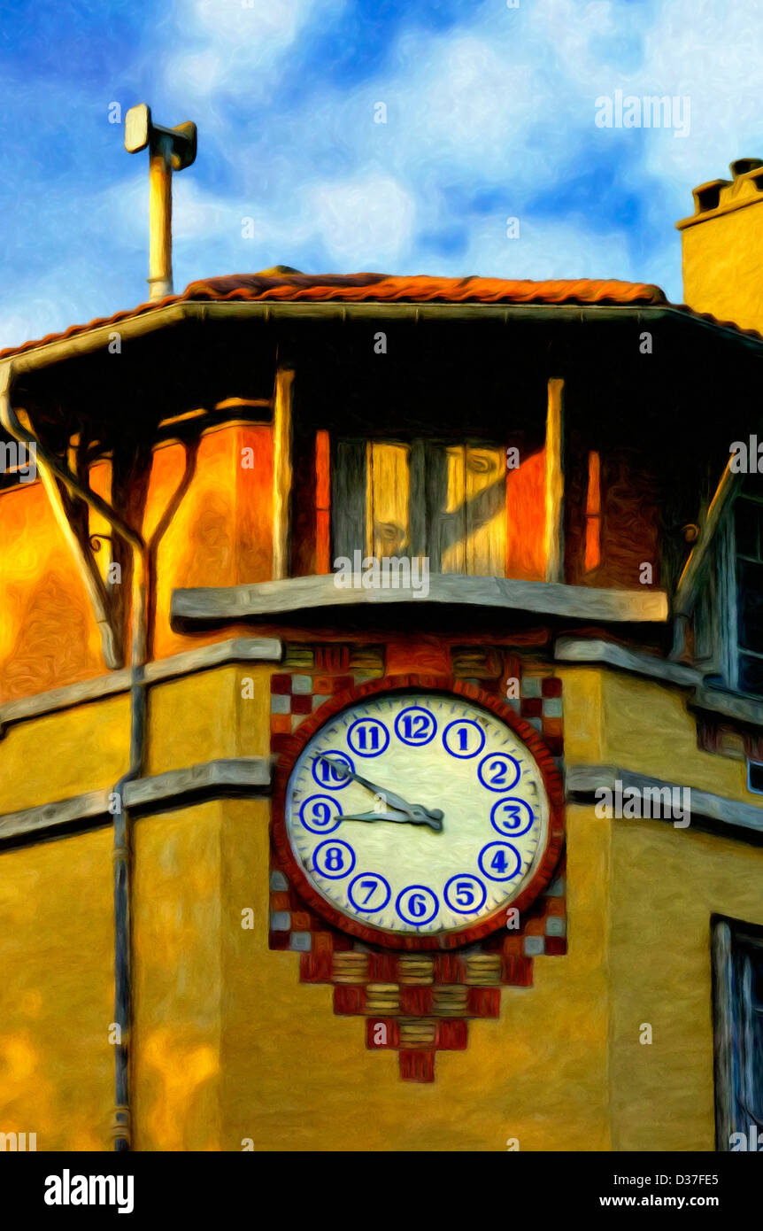 Beautiful painting of a Carcassonne France town center clock Stock ...