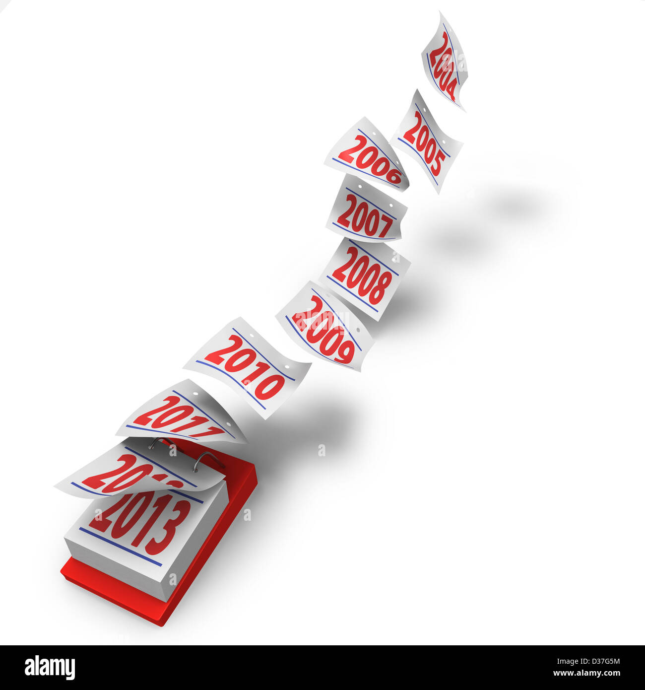Desktop calendar shows 10 years fly by from 2004 to 2013 on white ...