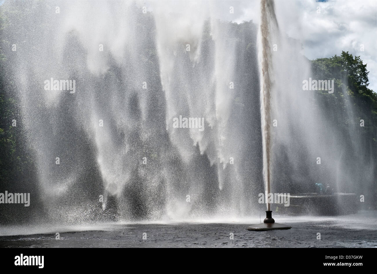 A curtain of spray from the spectacular fountain in the Victorian water ...