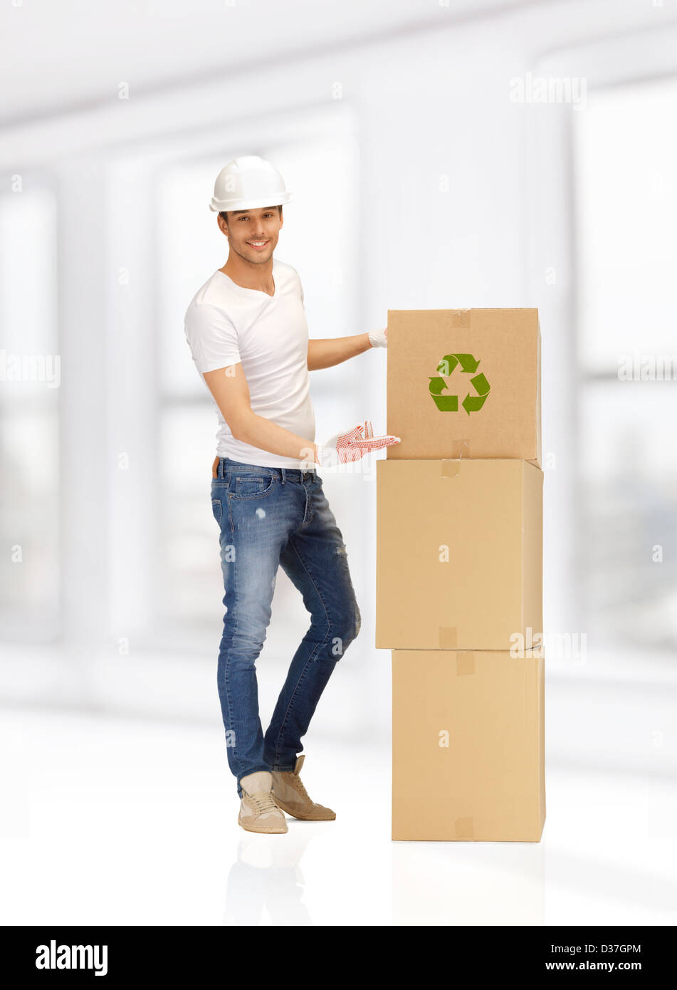 handsome man with big boxes Stock Photo - Alamy