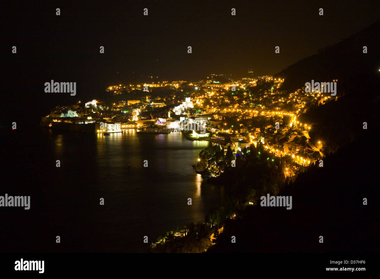 A panorama of Dubrovnik by night, Croatia Stock Photo - Alamy