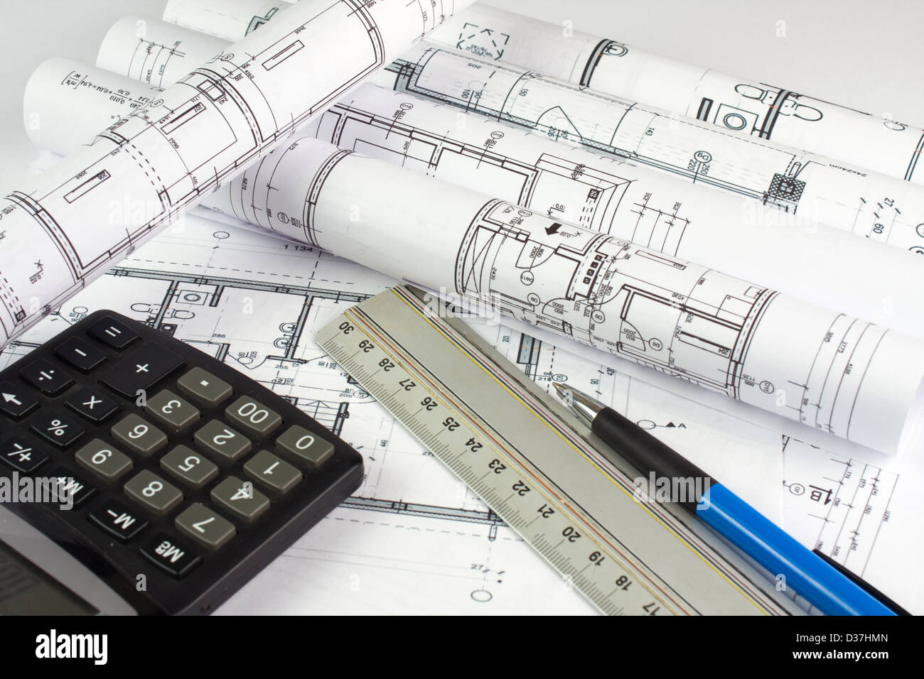 Architect rolls and house plans Stock Photo - Alamy Architect rolls and house plans Stock Photo - Alamy