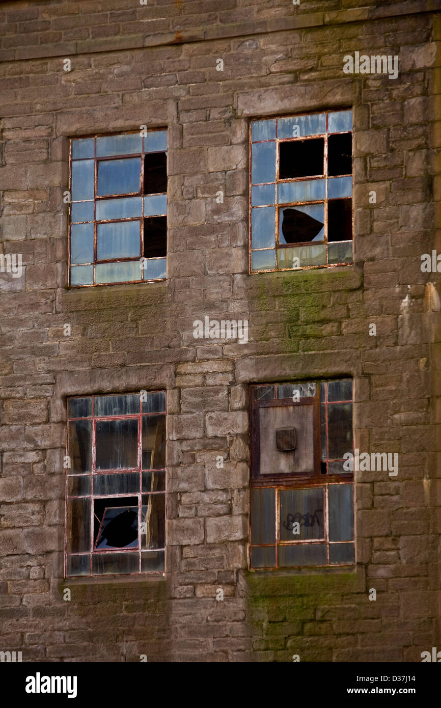 Four broken windows on the side wall of the famous 1800`s "Baxter ...