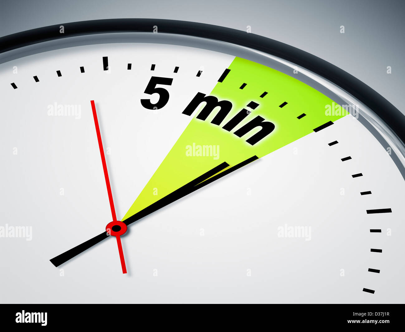 An illustration of a clock with the words 5 min Stock Photo - Alamy