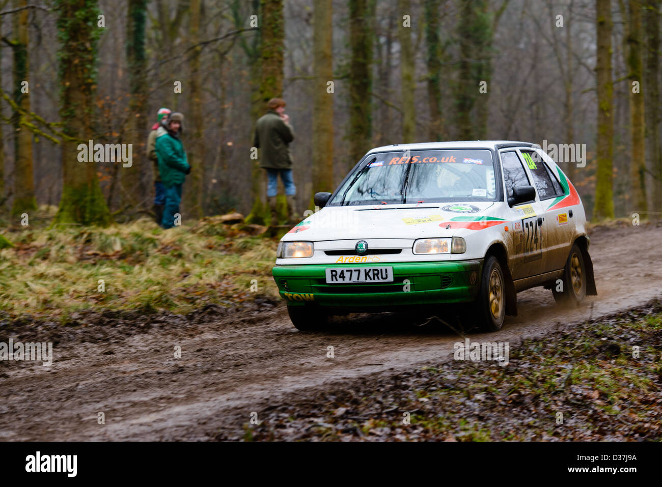 A rally car taking part in the Wyedean forest rally in Wales Stock ...