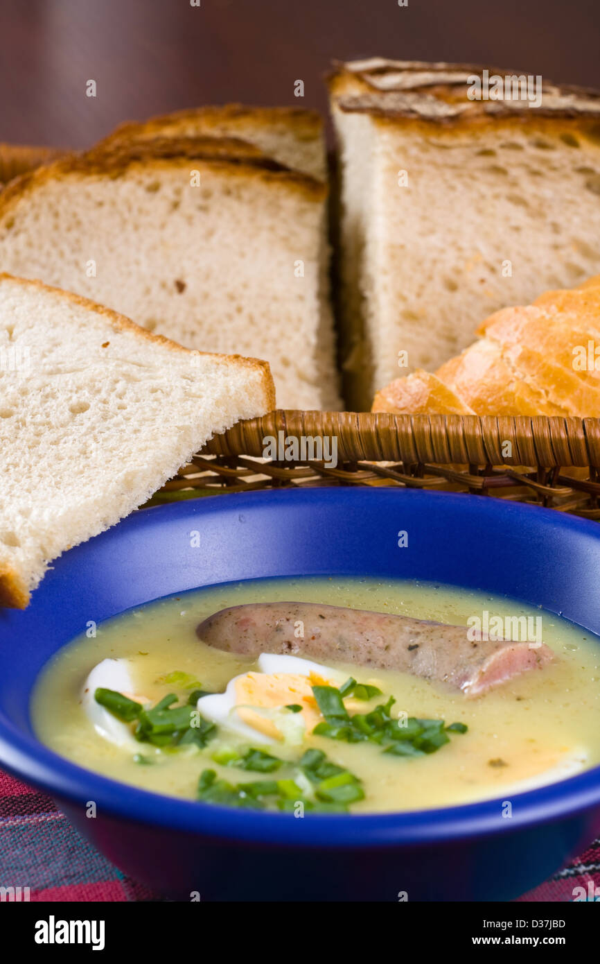 traditional polish white borscht with eggs and sausage Stock Photo - Alamy