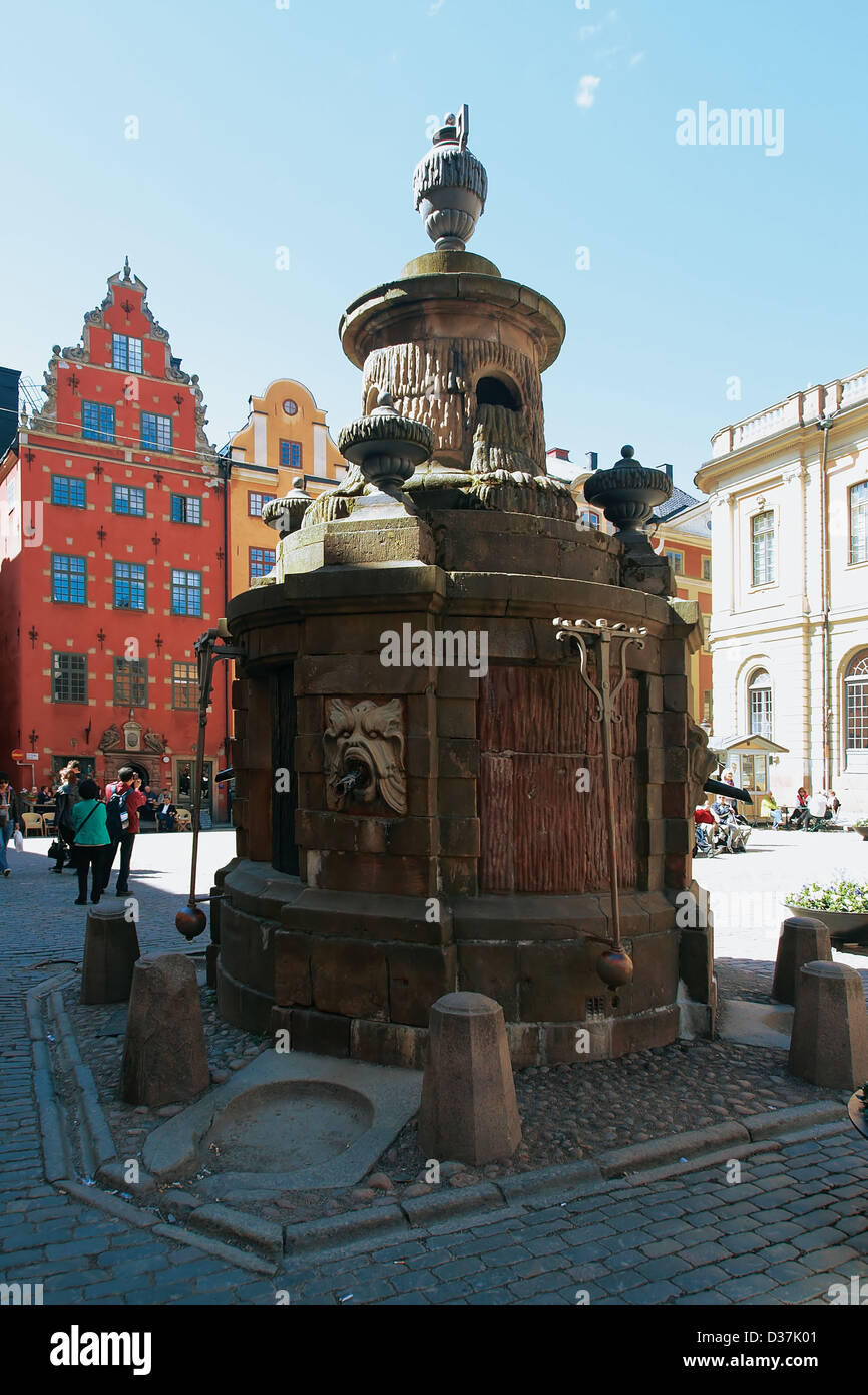 Medieval pit on the trading area of the old city in Stockholm Stock ...