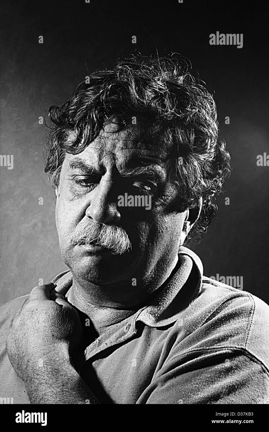 weary middle-aged man, black and white Stock Photo - Alamy
