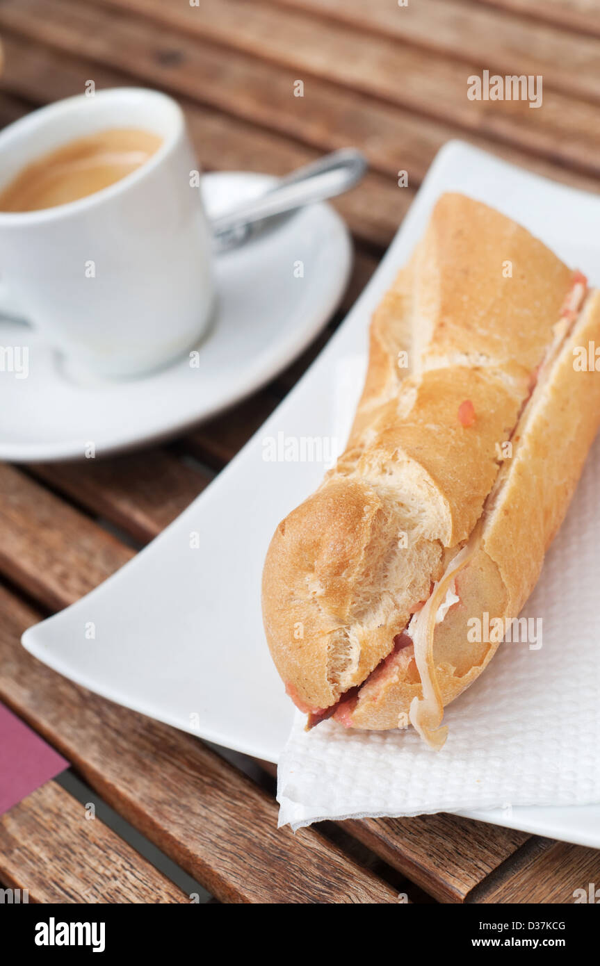 Bocadillo (bread) with coffe on the table Stock Photo - Alamy
