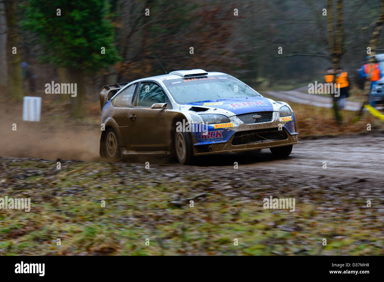 A rally car taking part in the Wyedean forest rally in Wales Stock ...