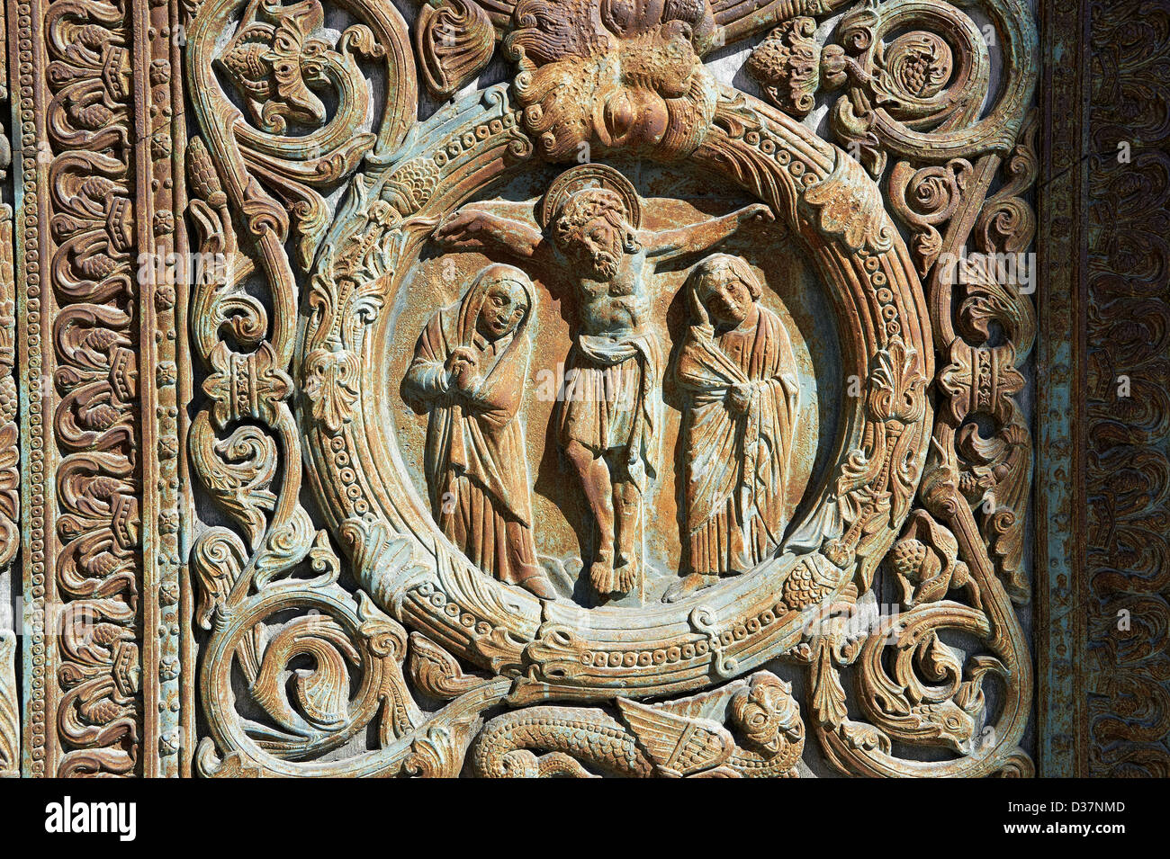 Bas relief of the crusifiction of Christ from the Gothic doors of the ...