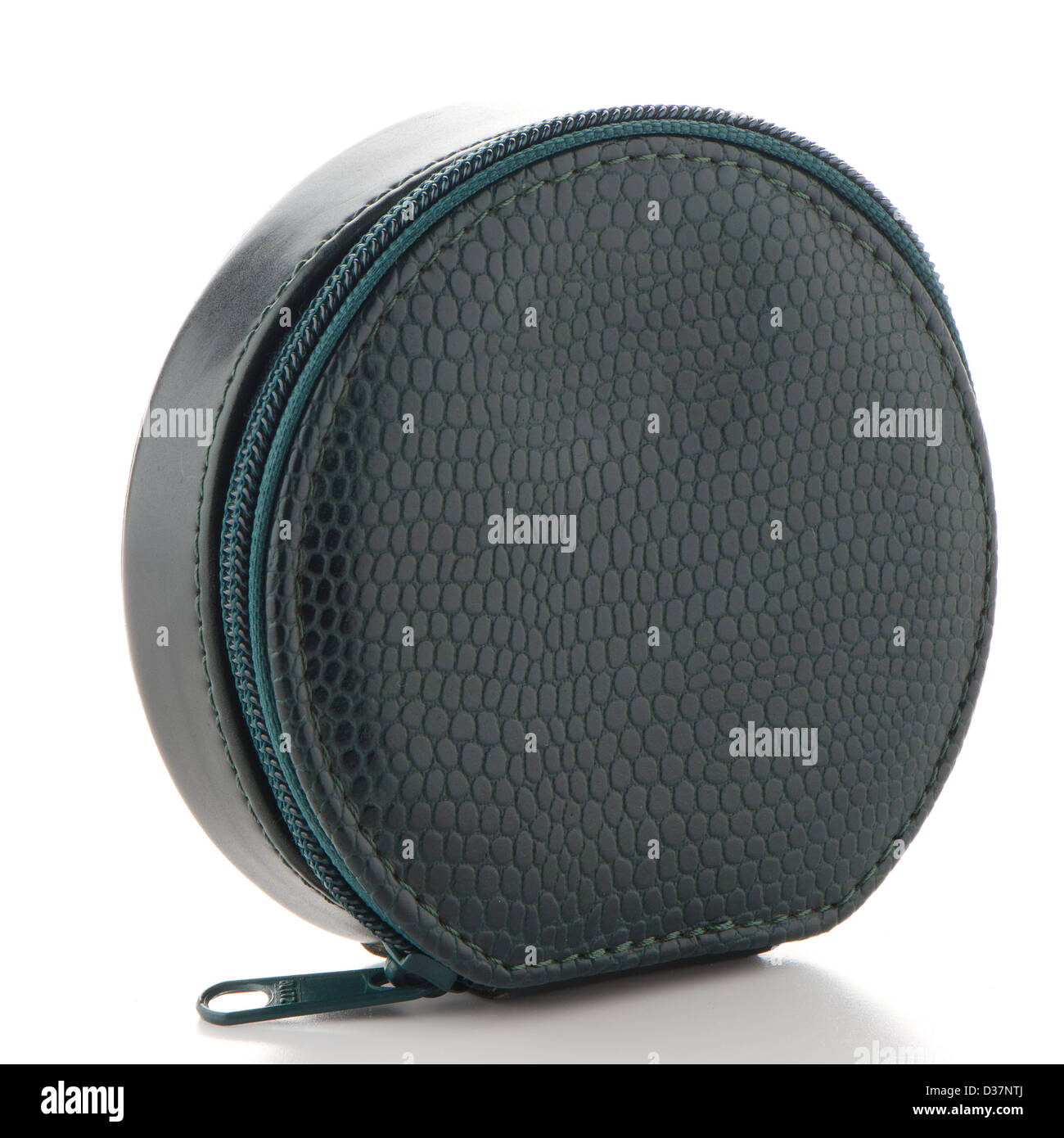 Small green leather travel care kit on white background Stock Photo - Alamy