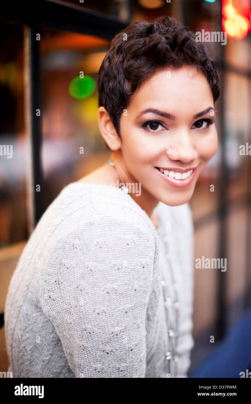 Close up of woman's smiling face Stock Photo - Alamy