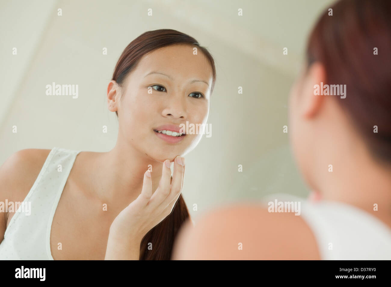 Woman Mirror Face Touching High Resolution Stock Photography and Images ...