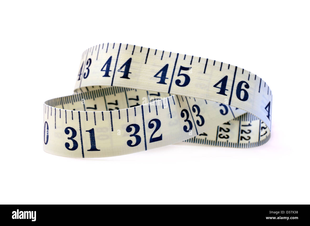 Studio macro of flexible tape measure against a white background with ...