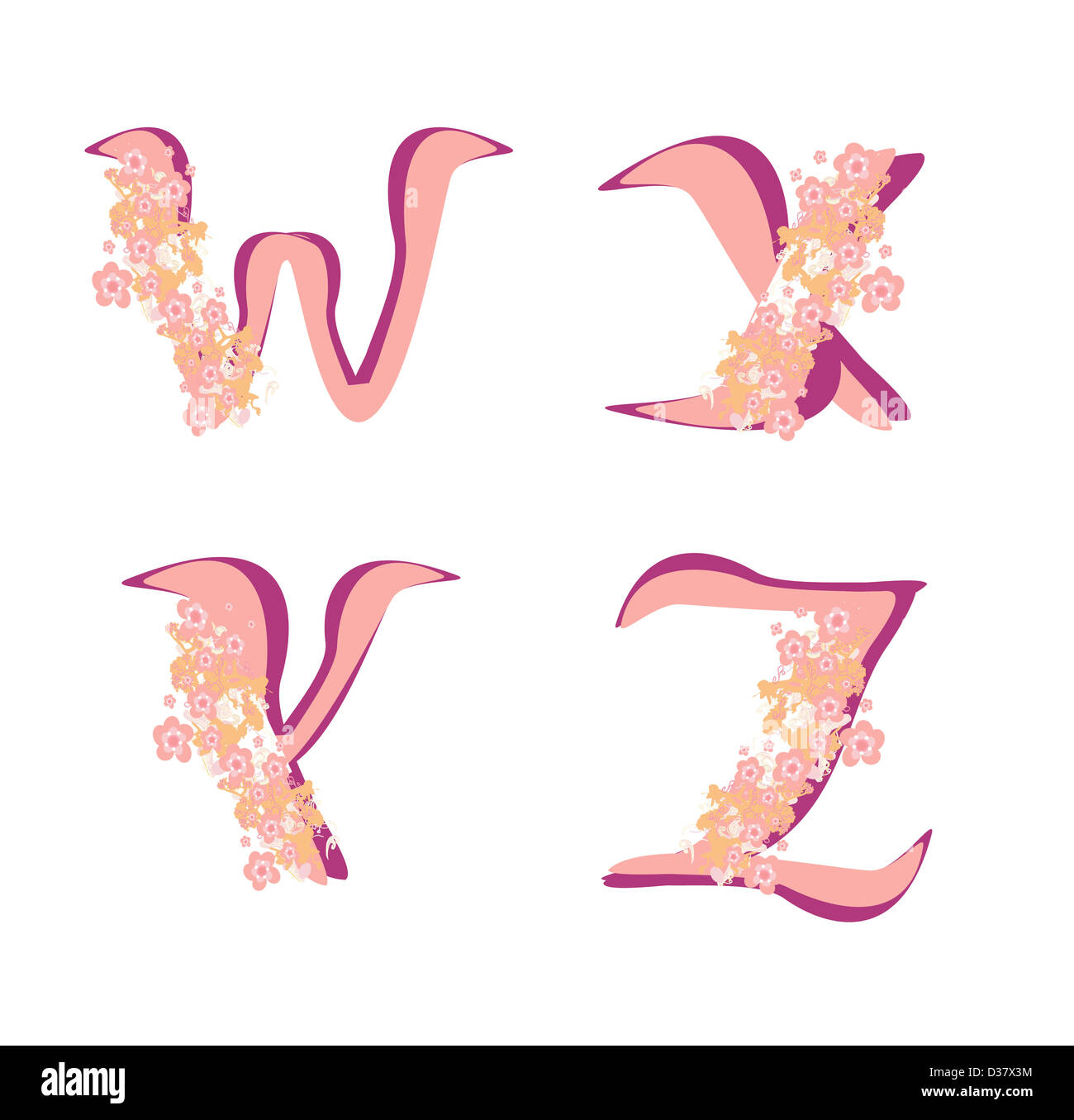 Vector spring alphabet with flowers letters W,X,Y,Z Stock Photo - Alamy