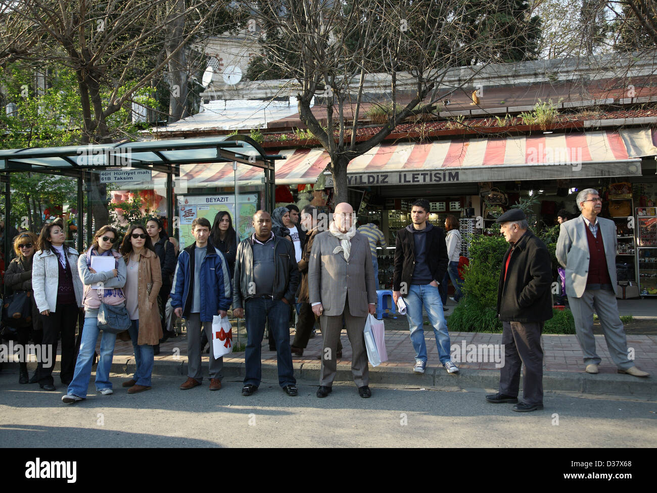 Istanbul, Turkey, pedestrians waiting at the bus stop at the Grand ...