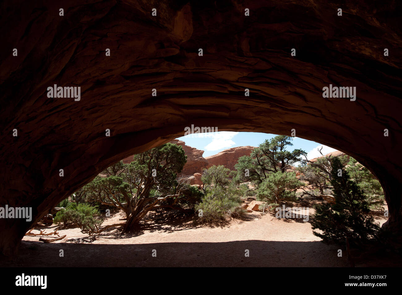 Navajo Arch in Arches National Park, Utah, is a prominent natural rock ...