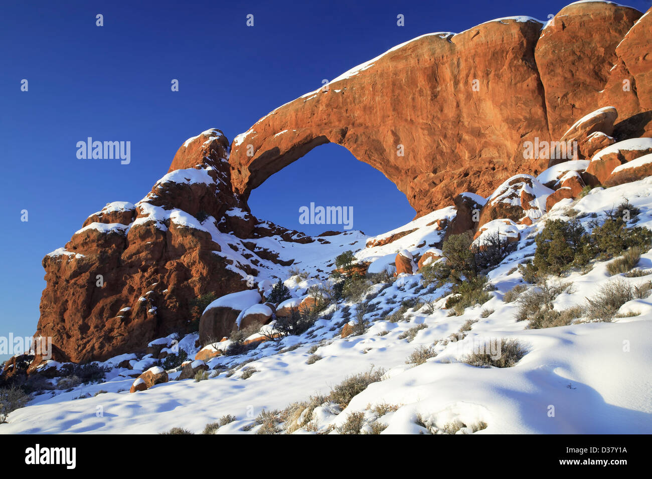 South Window Arch under snow, The Windows, Arches National Park, Moab ...