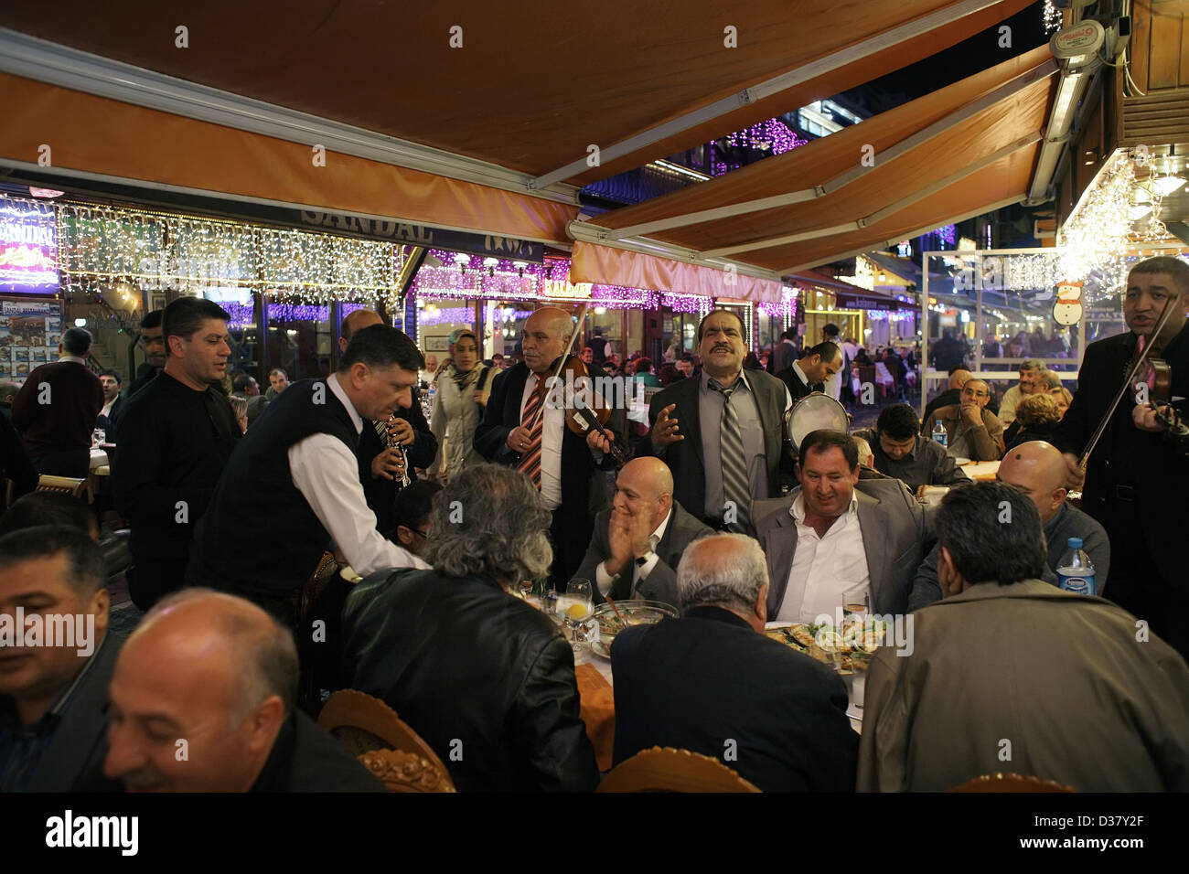 Istanbul, Turkey, famous restaurant row in the center of the district ...