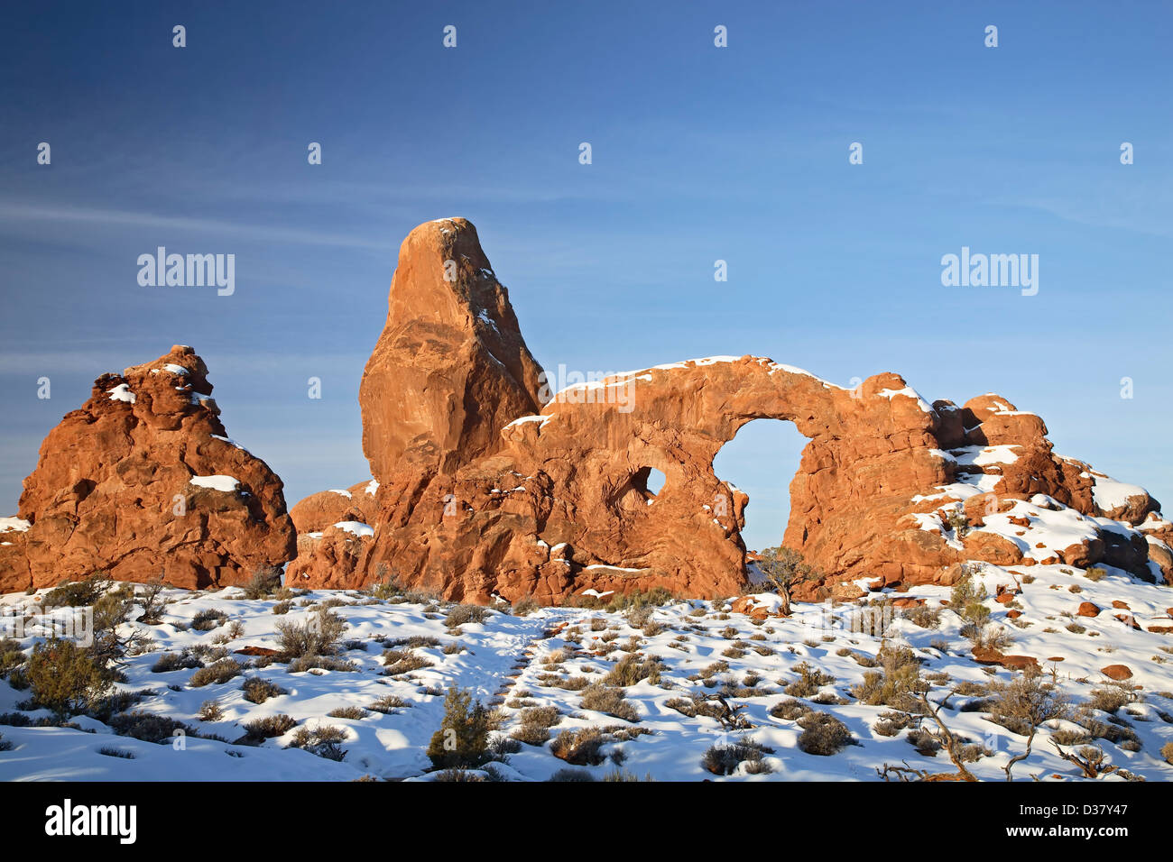 Turret Arch under snow, The Windows, Arches National Park, Moab, Utah ...