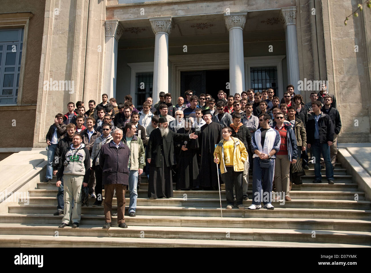 Tourists in front of the Halki Seminary on Heybeliada island near ...