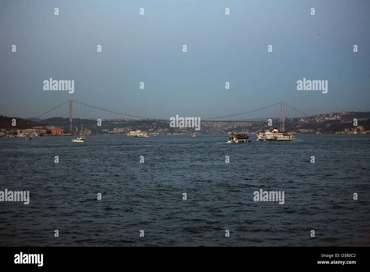 Istanbul, Turkey, ferries on the Bosphorus Strait from the Bosphorus ...
