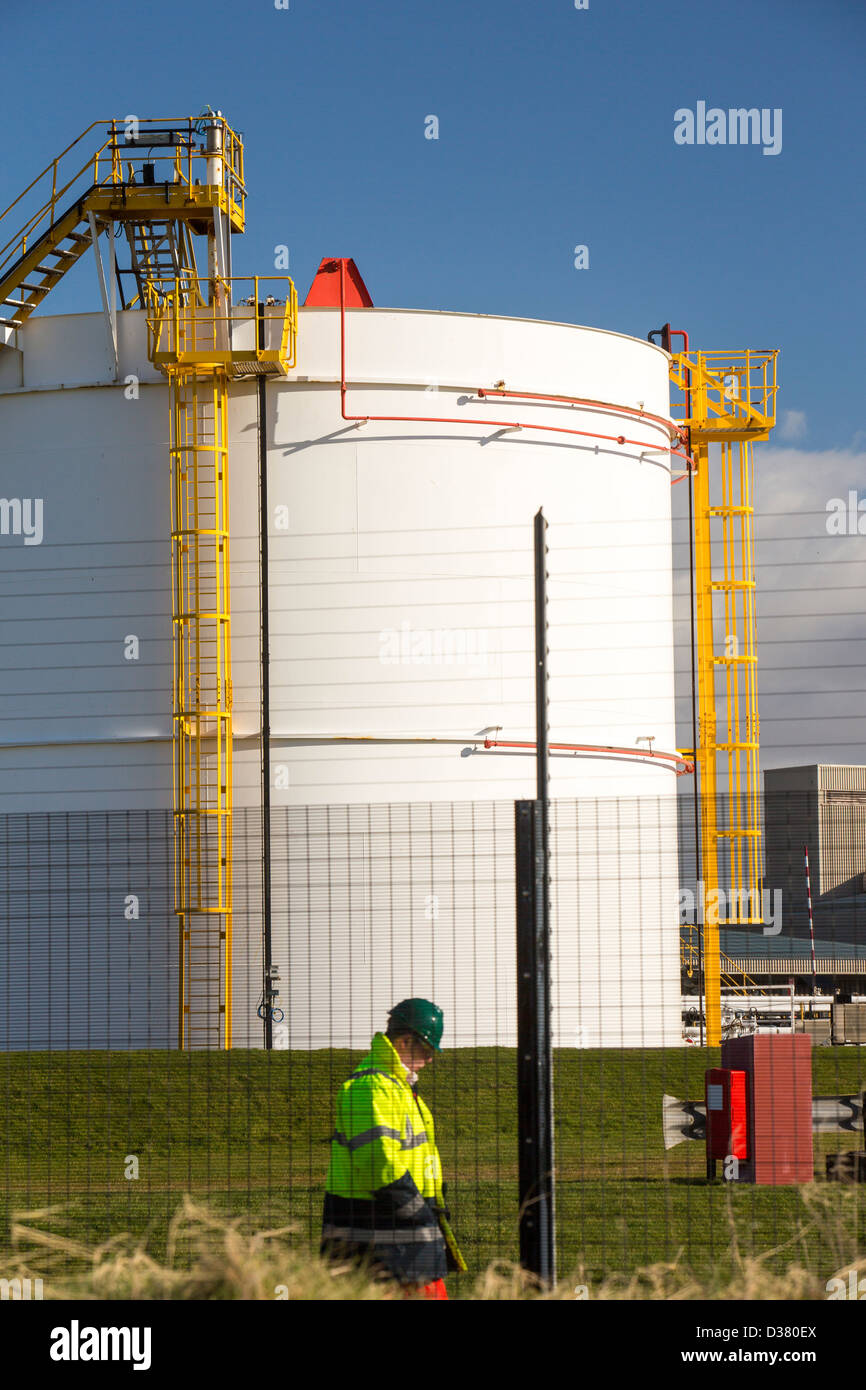 A security guard at the Rampside gas terminal in Barrow in Furness ...