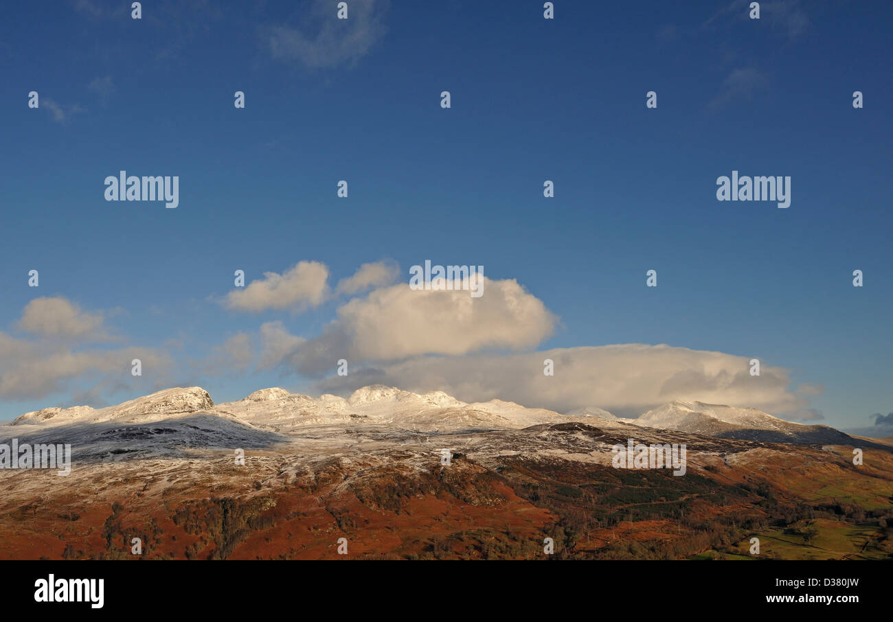 The Tarmachan Hills and the Ben Lawers range under winter snow, near ...