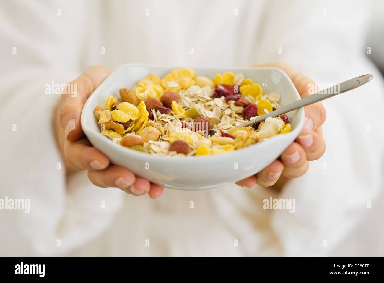 Closeup on healthy breakfast in woman hands Stock Photo - Alamy