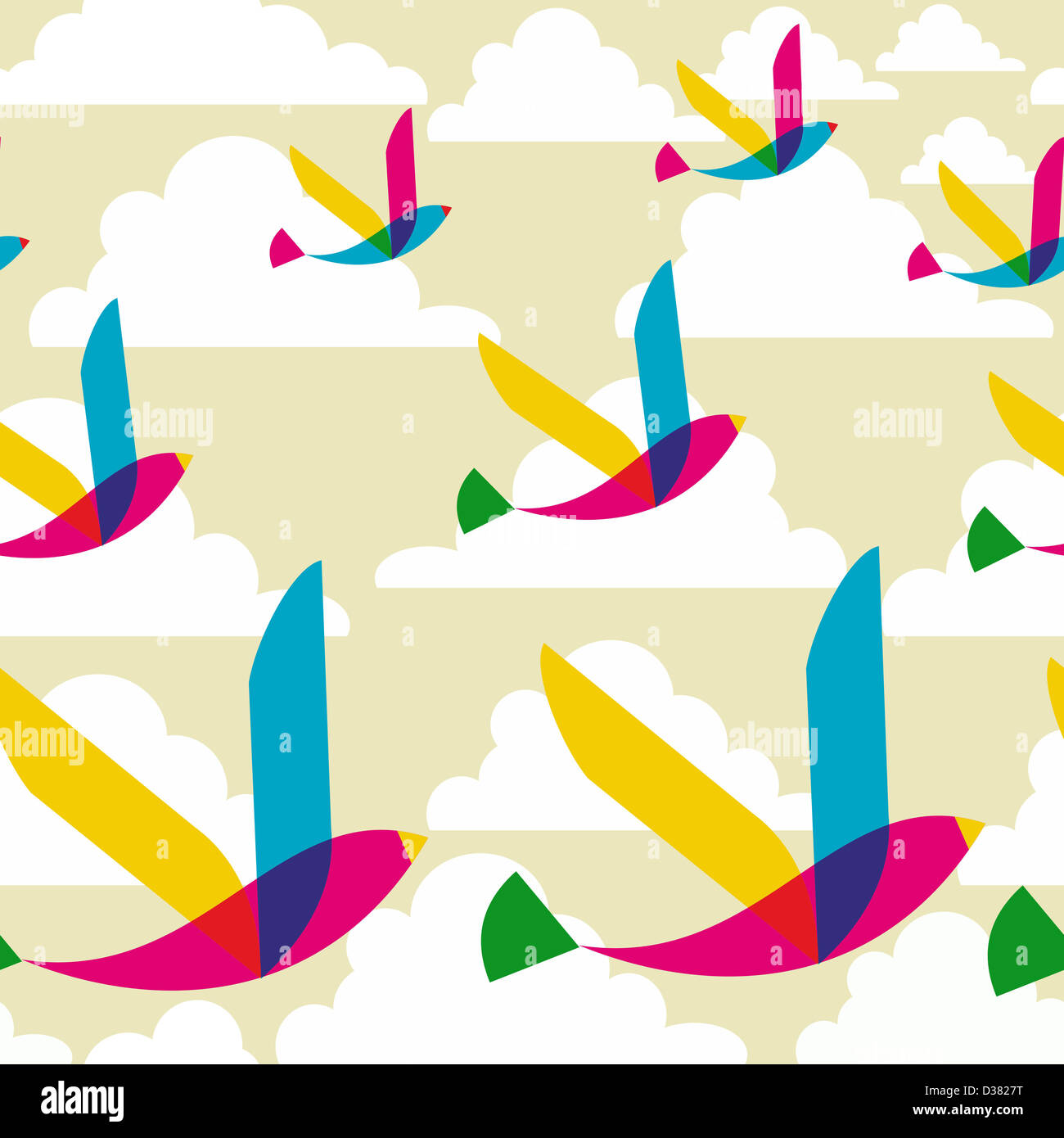 Spring transparency flying birds seamless pattern. Vector file layered ...
