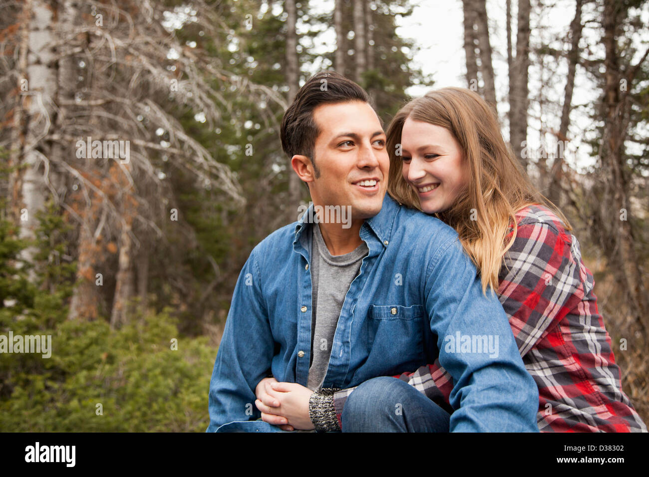 USA, Utah, Salt Lake City, portrait of young couple in non-urban scene ...