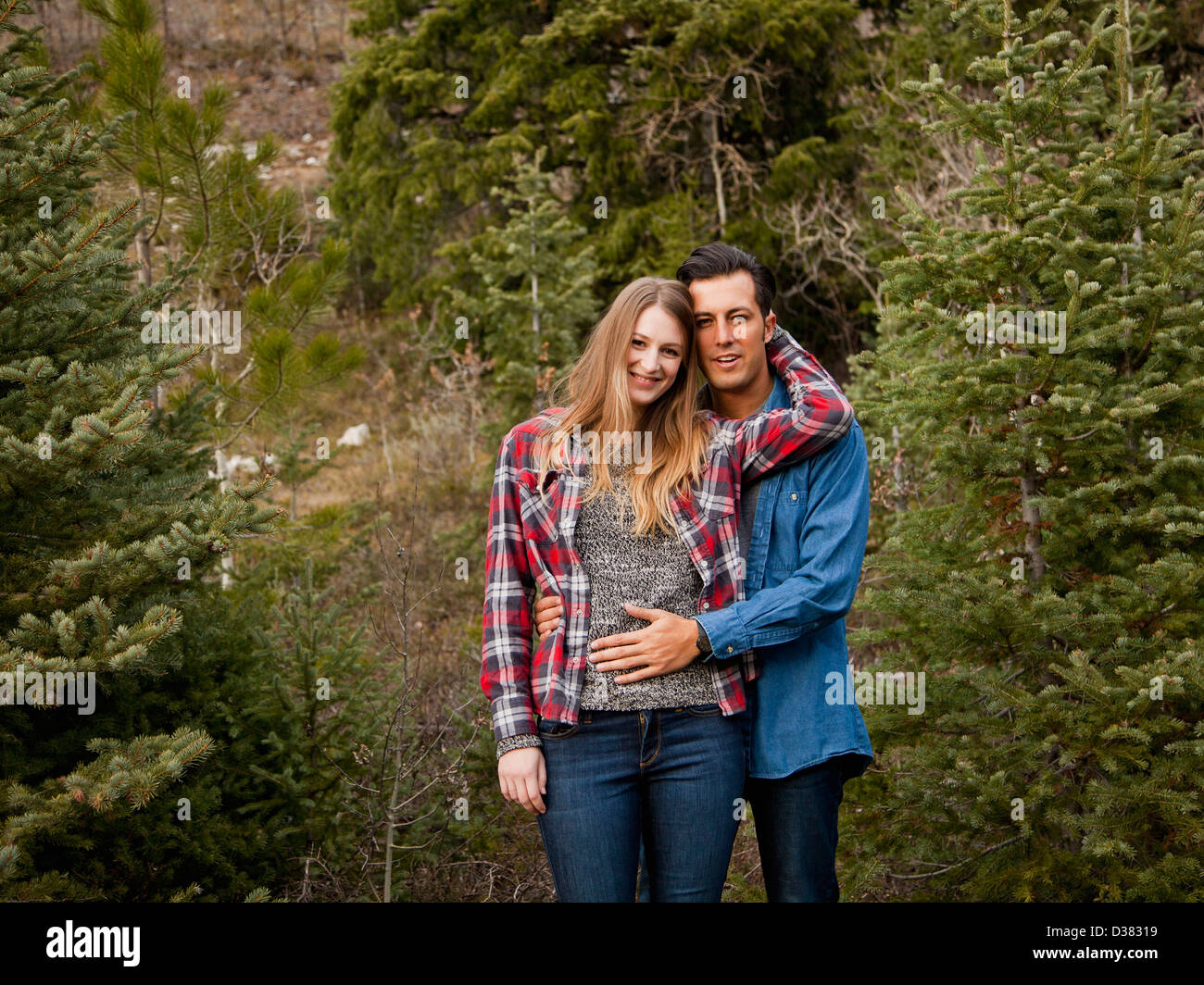 USA, Utah, Salt Lake City, portrait of young couple in non-urban scene ...