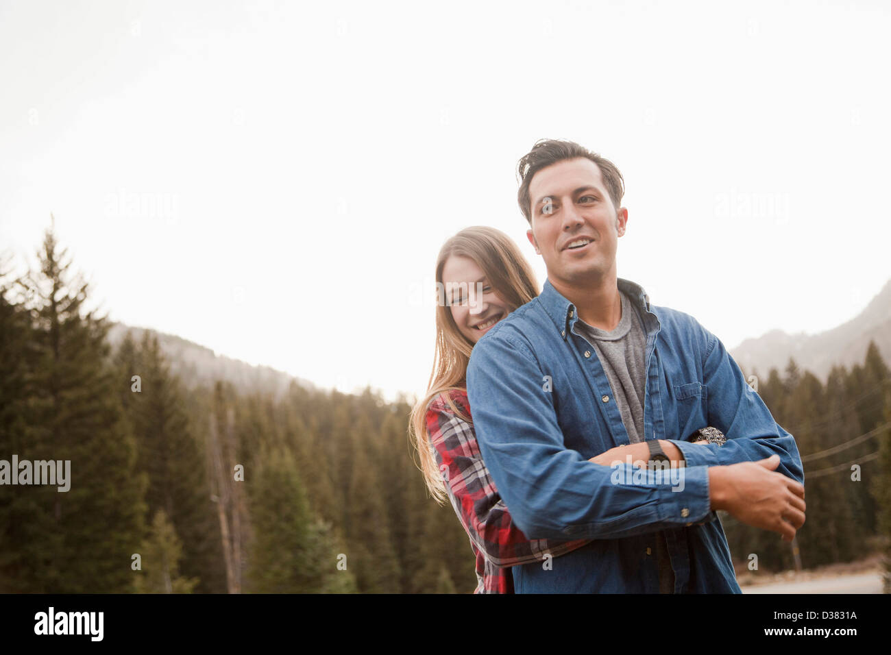USA, Utah, Salt Lake City, portrait of young couple in non-urban scene ...