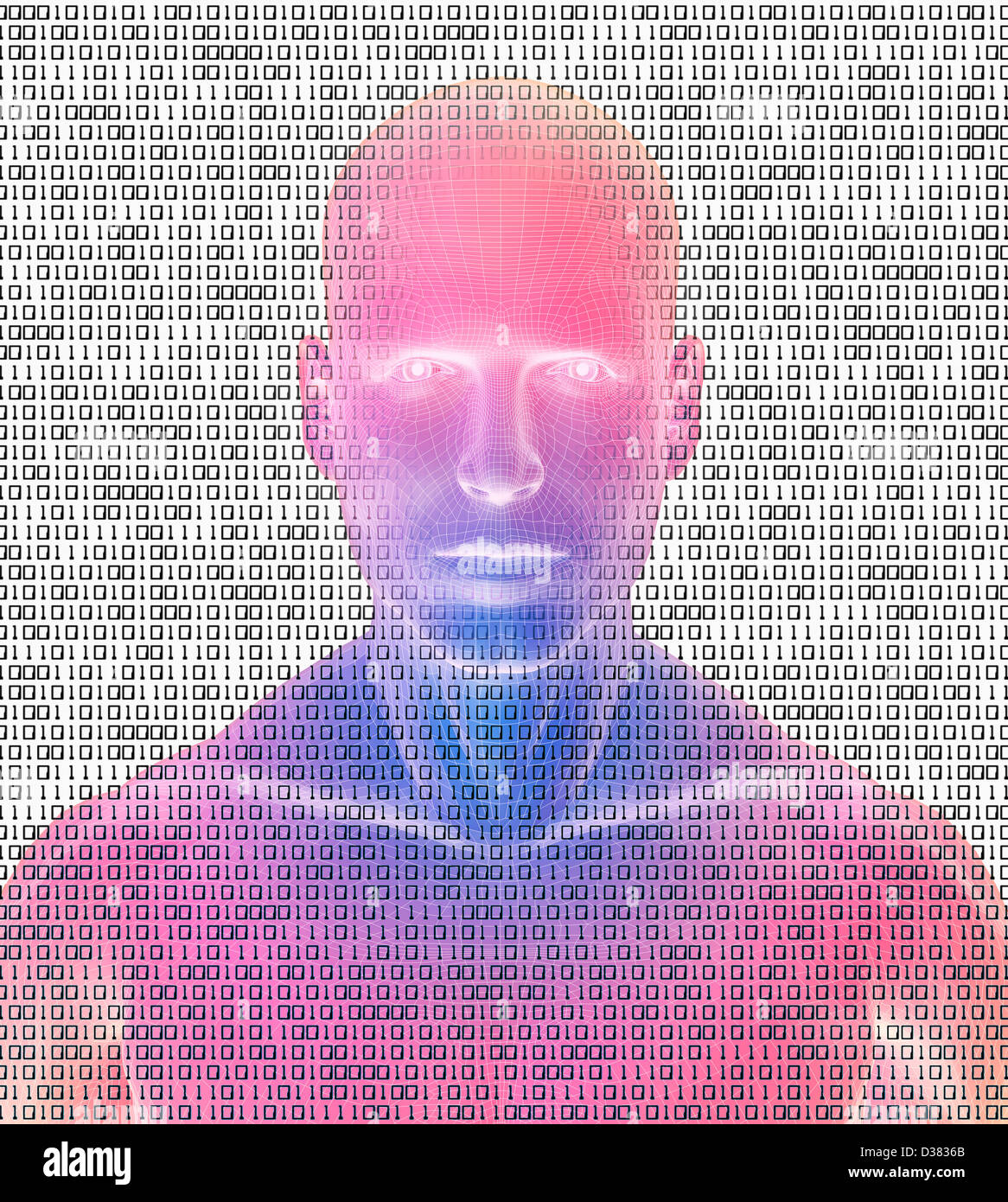 Digitally generated male figure against binary code background Stock ...