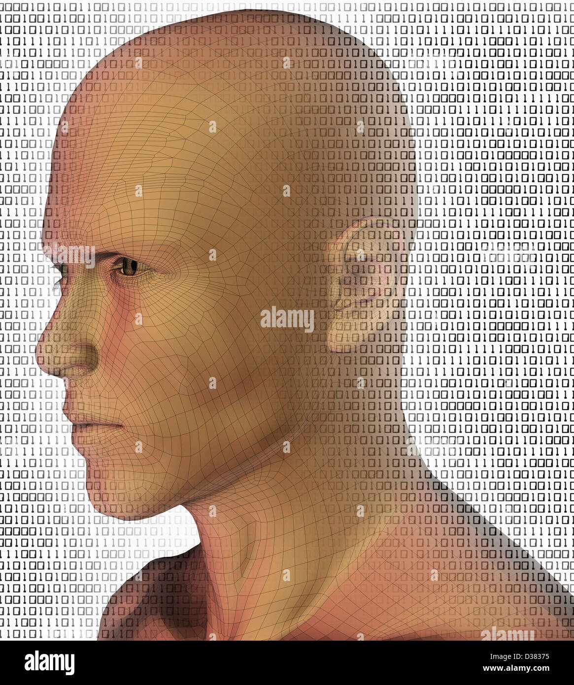 Digitally generated male profile against binary code background Stock ...