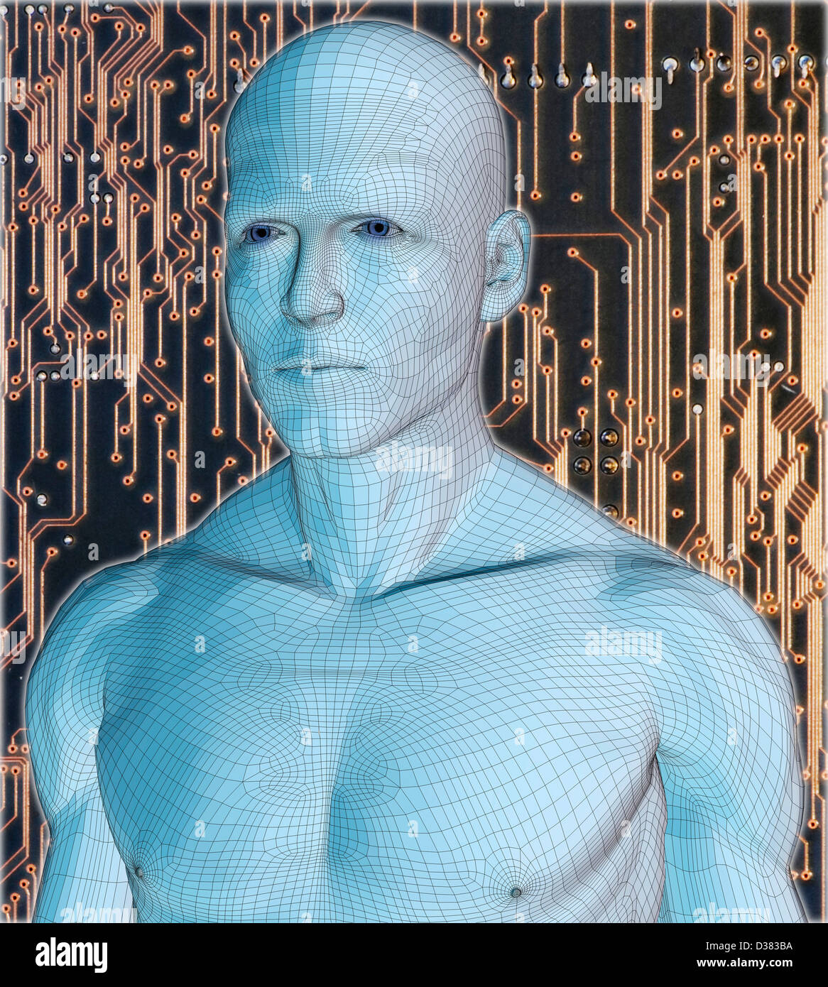 Digitally generated male figure against micro chip background Stock ...