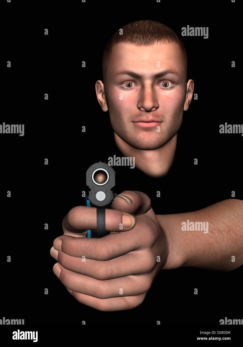 Digitally generated image of man aiming at camera with pistol Stock ...