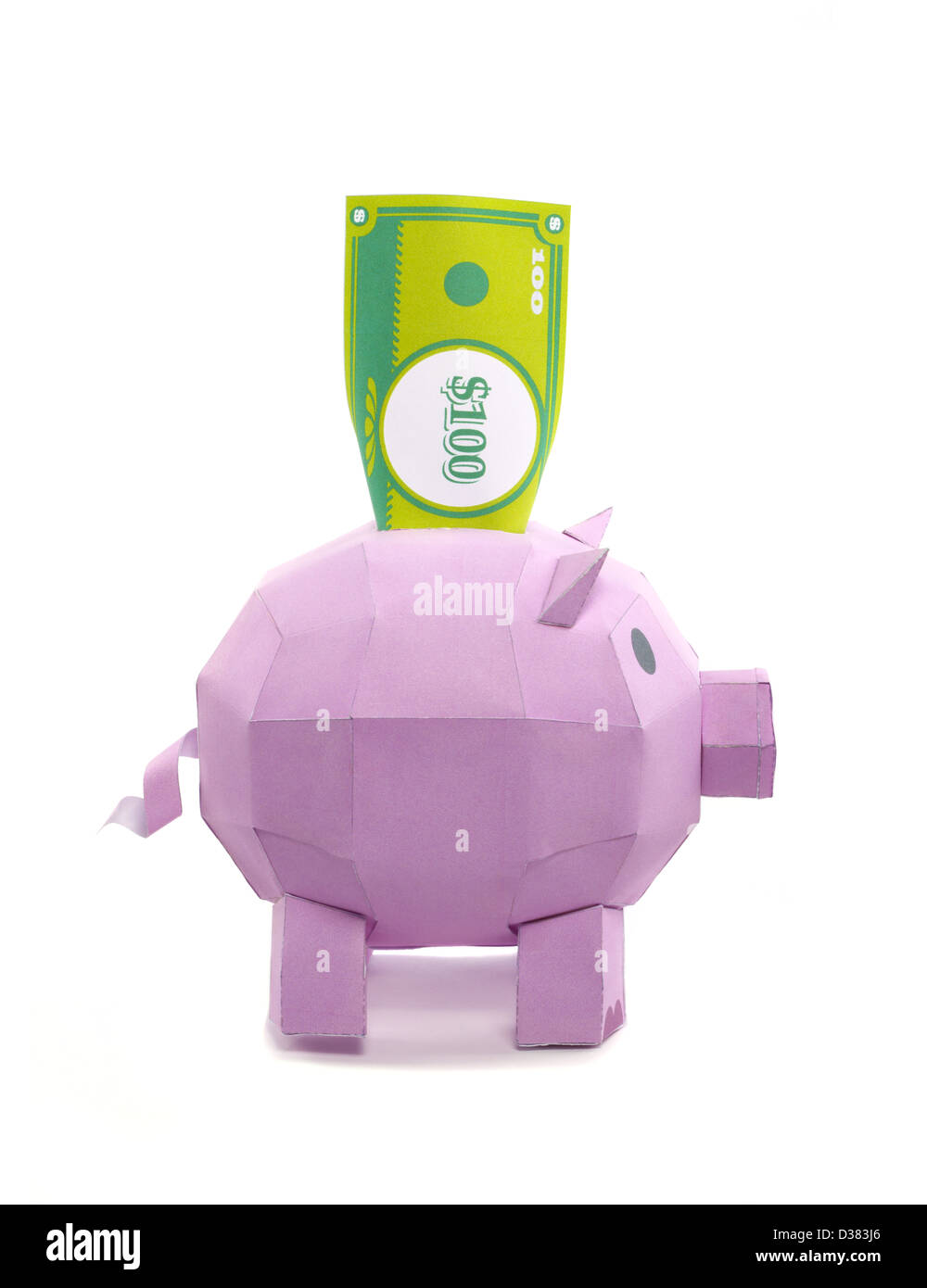 Pig bank with banknote on white background Stock Photo - Alamy