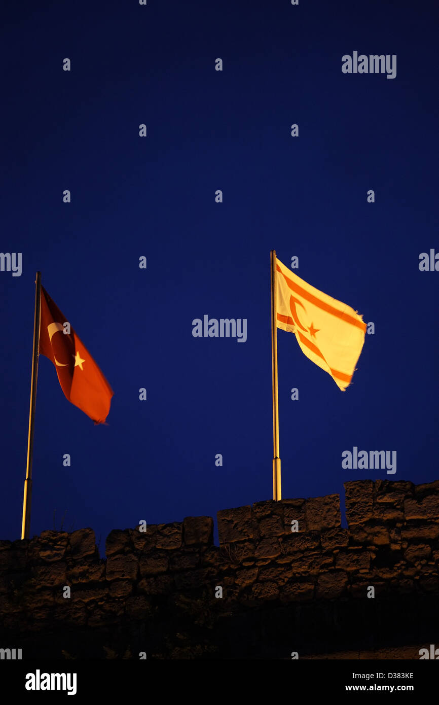 Girne, TRNC, flags of Turkey and Northern Cyprus Stock Photo - Alamy